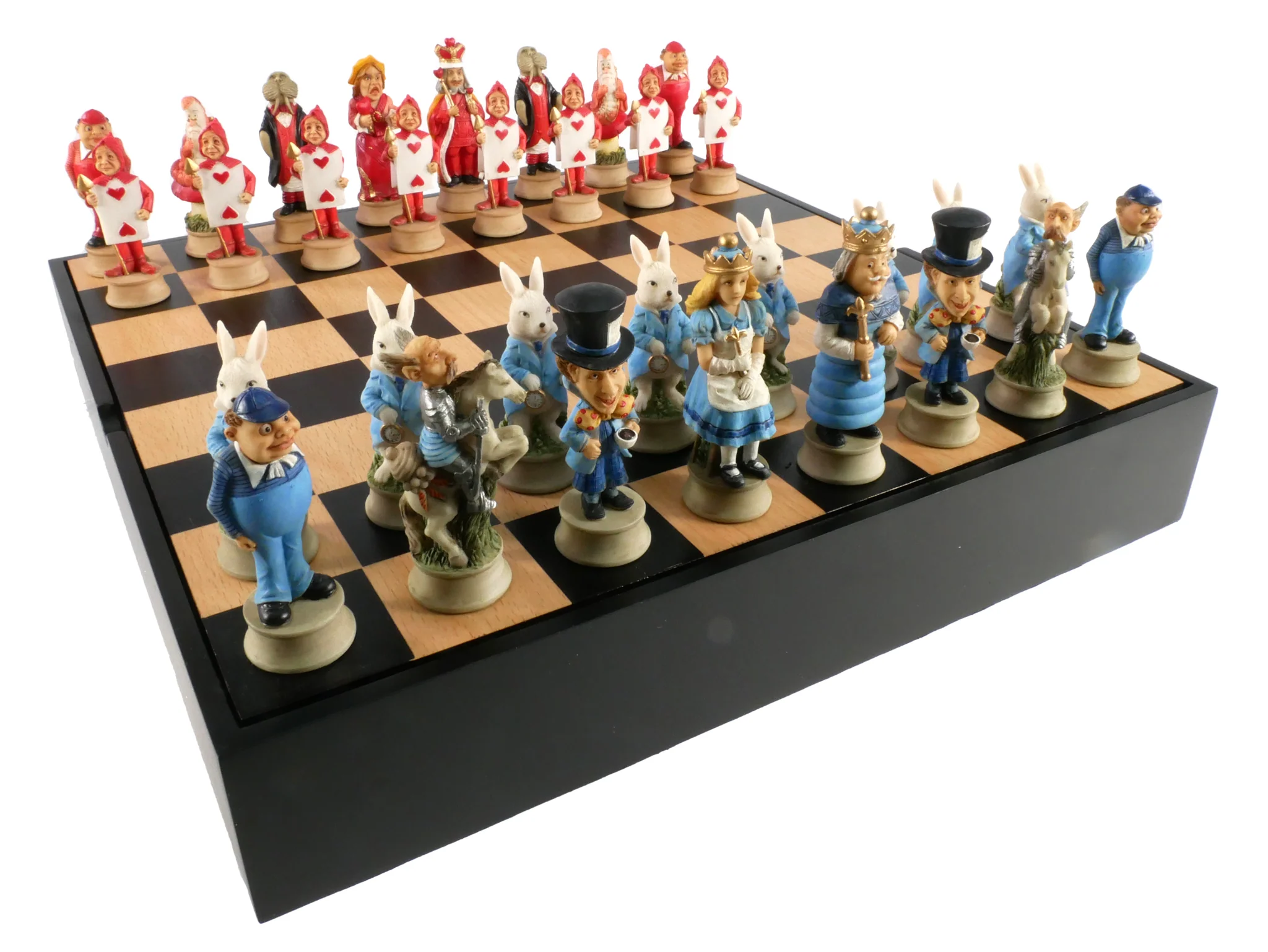 Alice in Wonderland Resin Chessmen on Black/Maple Chest ⋆ Time Machine ...